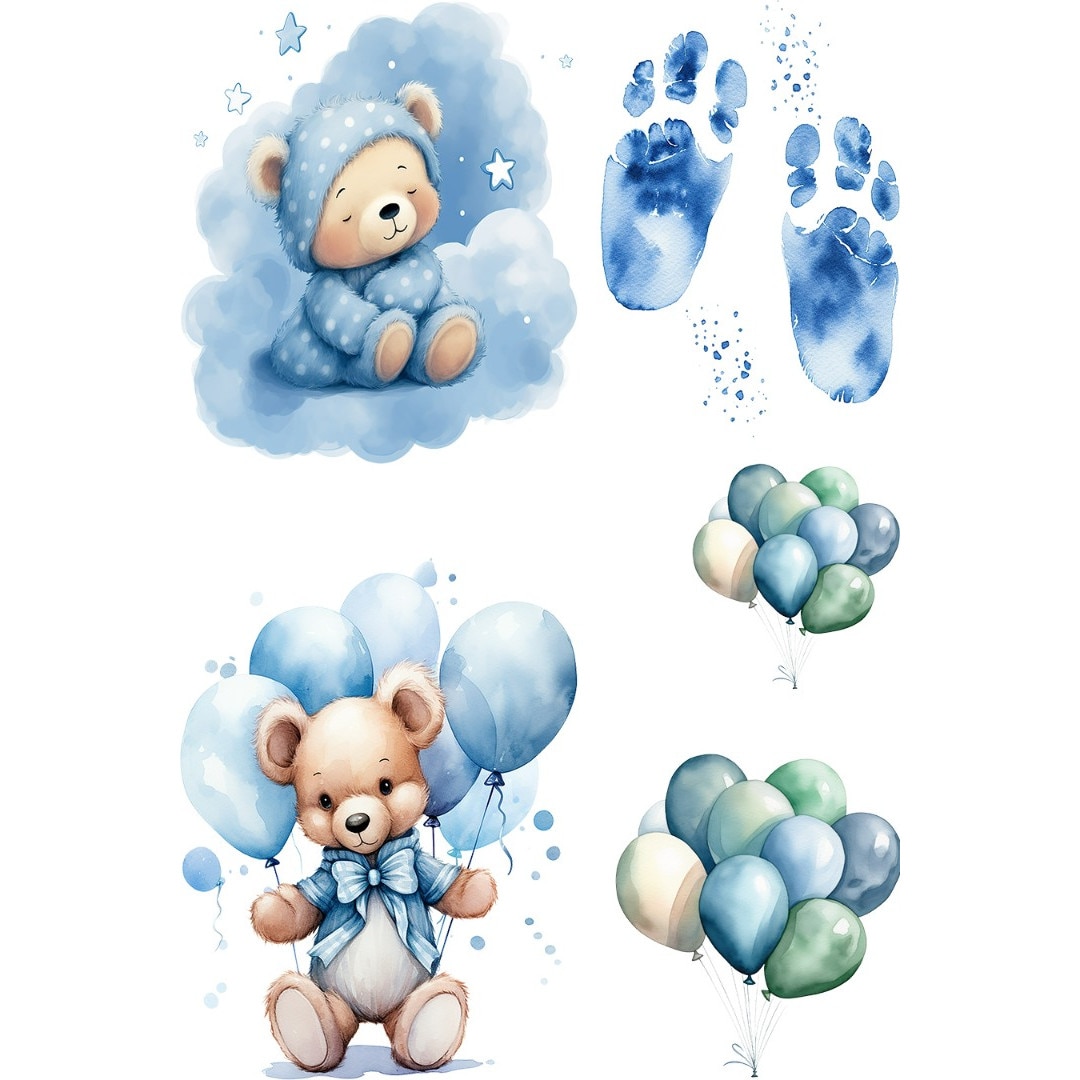 Sticker decorativ, Ursulet si Baloane, Albastru, 90 cm, 8380ST-9 - eMAG.ro