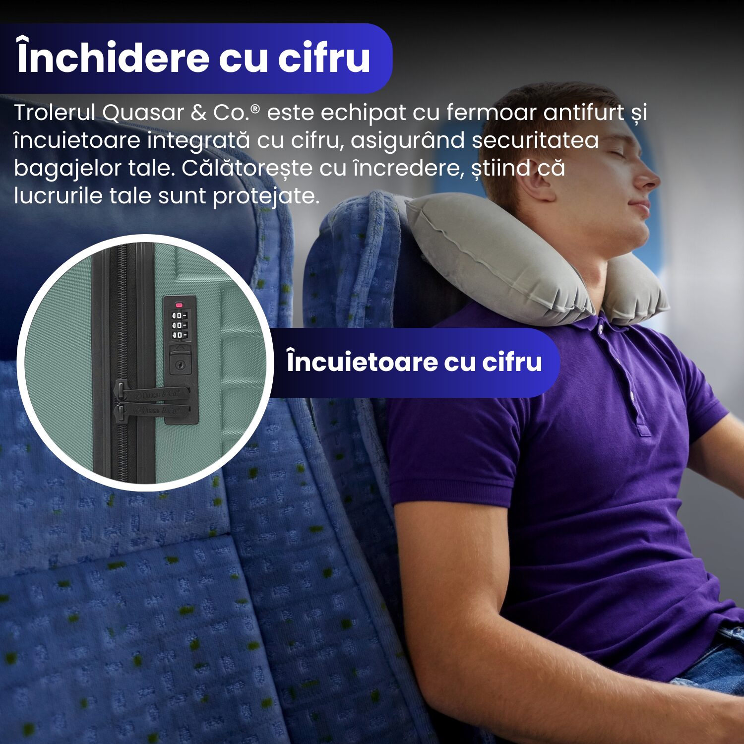 Troler cabina avion Quasar & Co.®, 55x36x20cm, bagaj de mana, troller ...