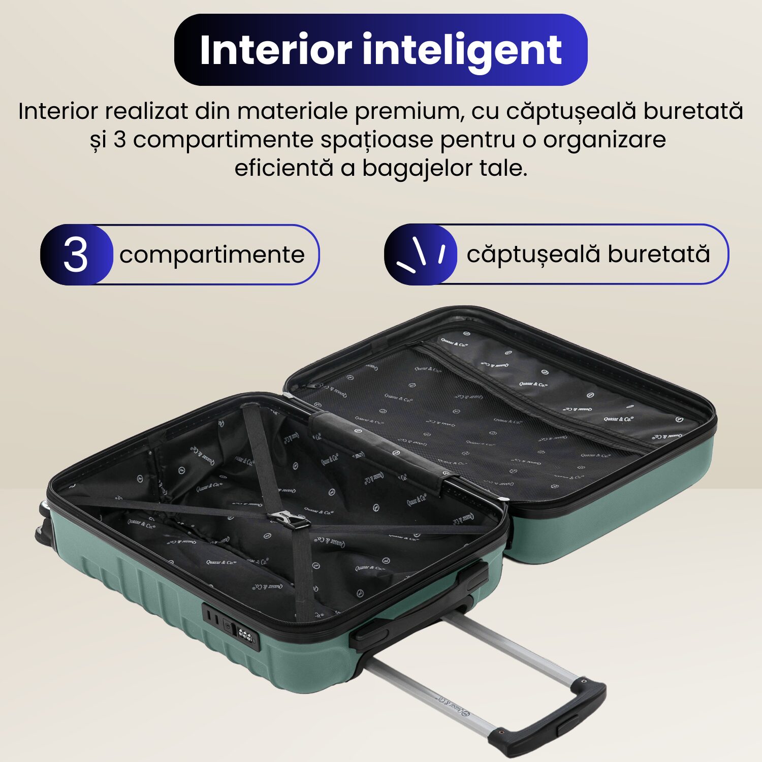 Troler cabina avion Quasar & Co.®, 55x36x20cm, bagaj de mana, troller ...