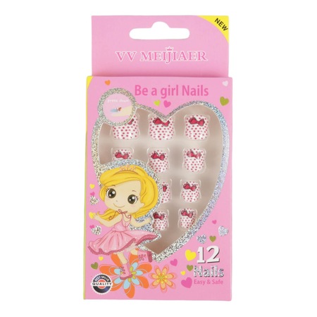 Set 12 Unghii False Pentru Copii, 13 Fundite si Buline Rosii - eMAG.ro