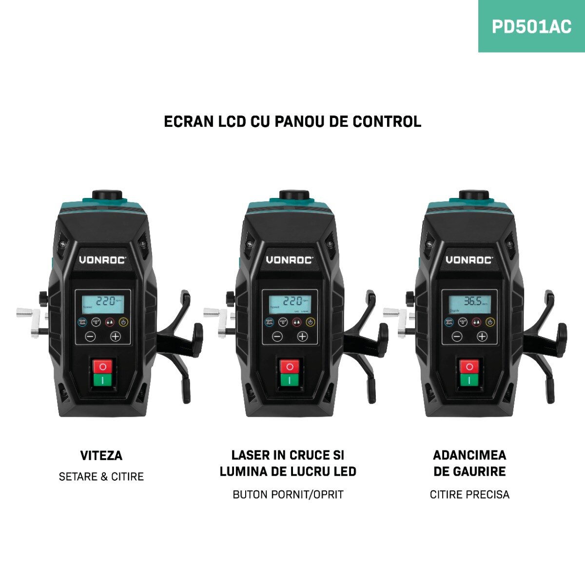 Masina de gaurit cu coloana VONROC PD501AC, putere 900W, panou de ...