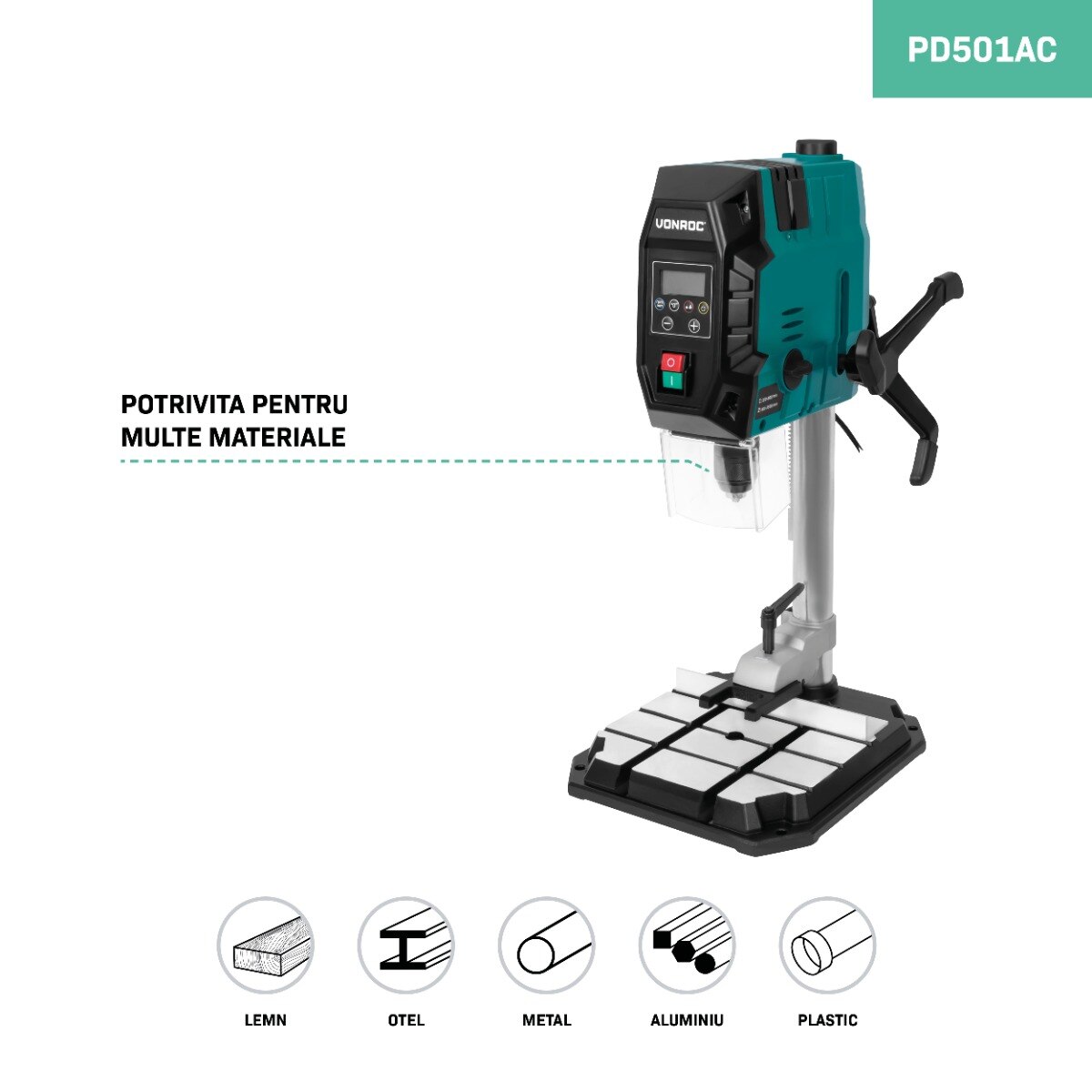 Masina de gaurit cu coloana VONROC PD501AC, putere 900W, panou de ...