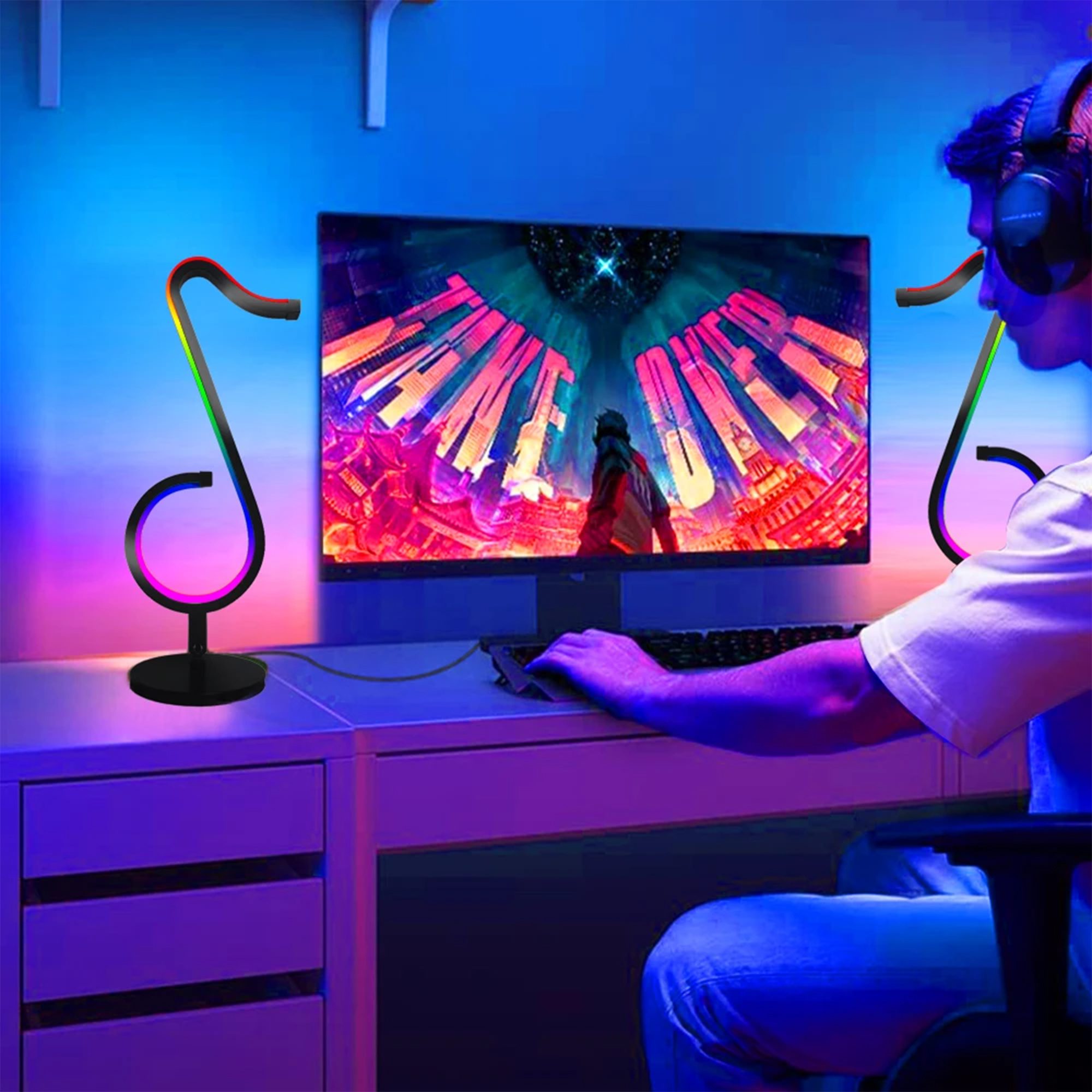 Lampa LED RGB PadForce® de perete, noptiera sau birou, decor Gaming ...