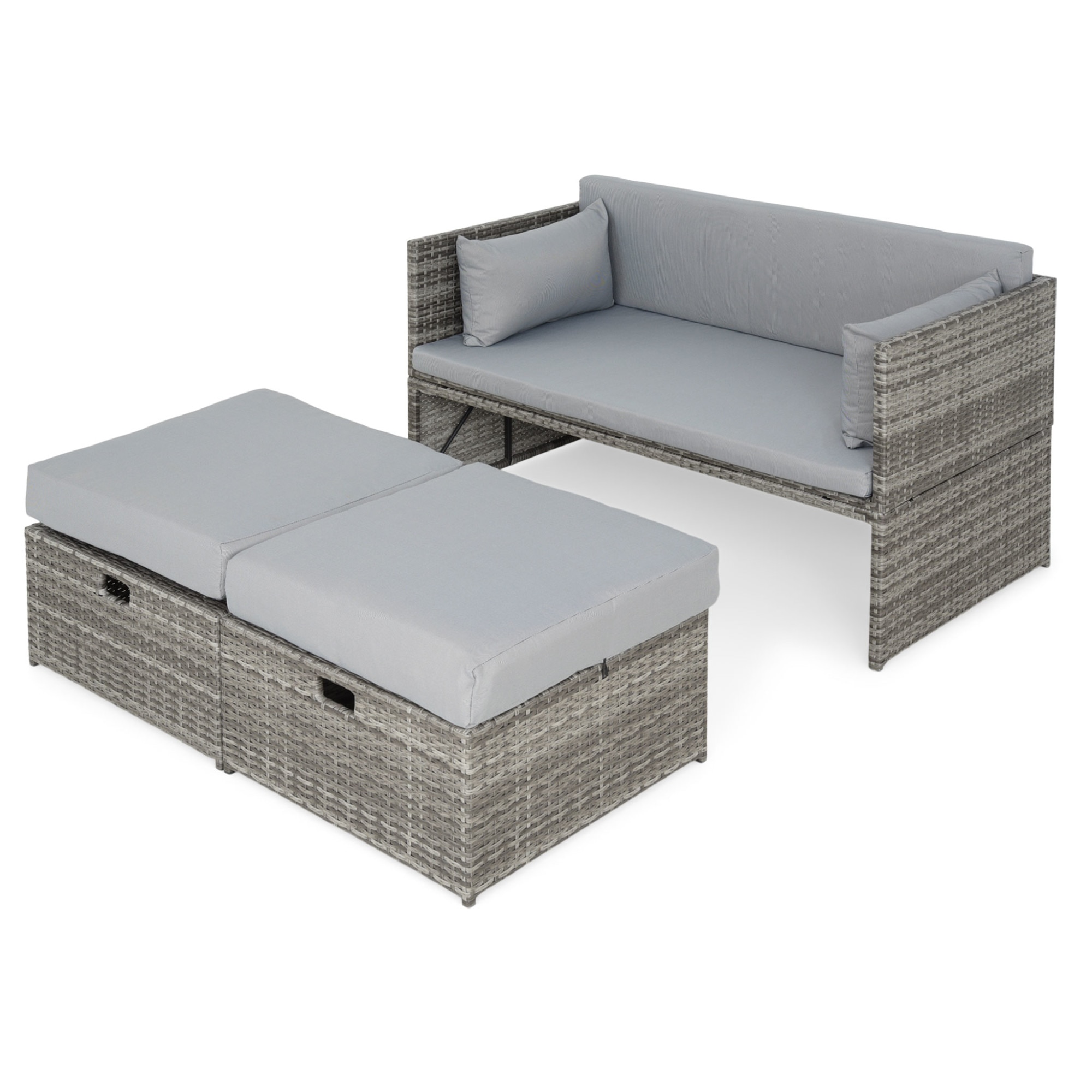 Set canapea 2 locuri si 2 tabureti gradina/terasa, Maison Mex XANTHI, gri - eMAG.ro