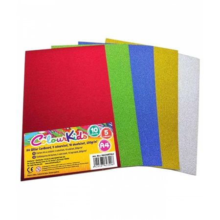 Carton Glitter A4 250gr/m2 set 10 bucati, 5 culori - eMAG.ro