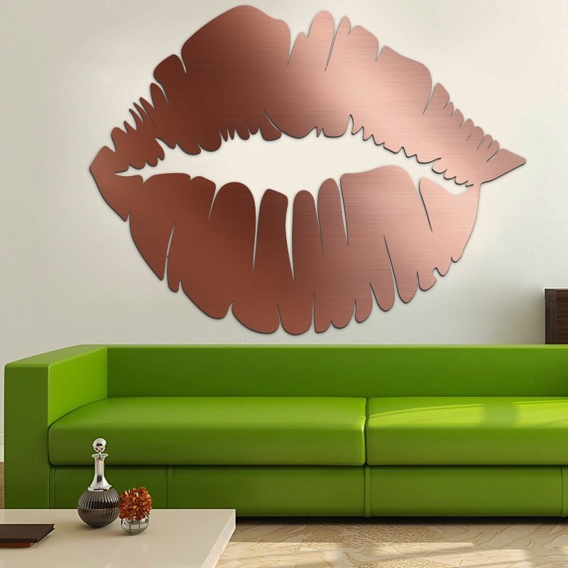 Метална декорация за стена Printworx, Устни, 40 x 30 см, Розово златист ...