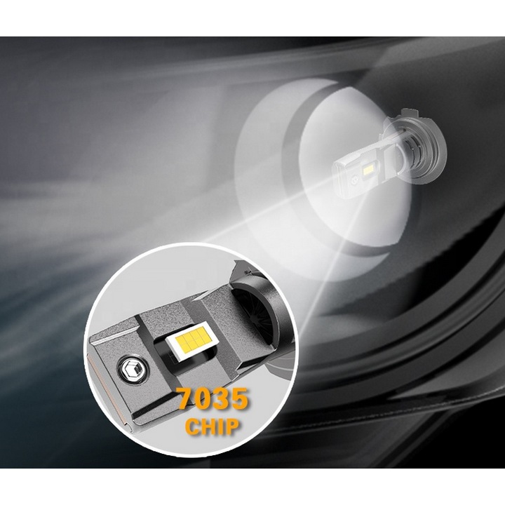 Set 2 becuri LED H7 mini, 100W, 6000K, 12V - eMAG.ro