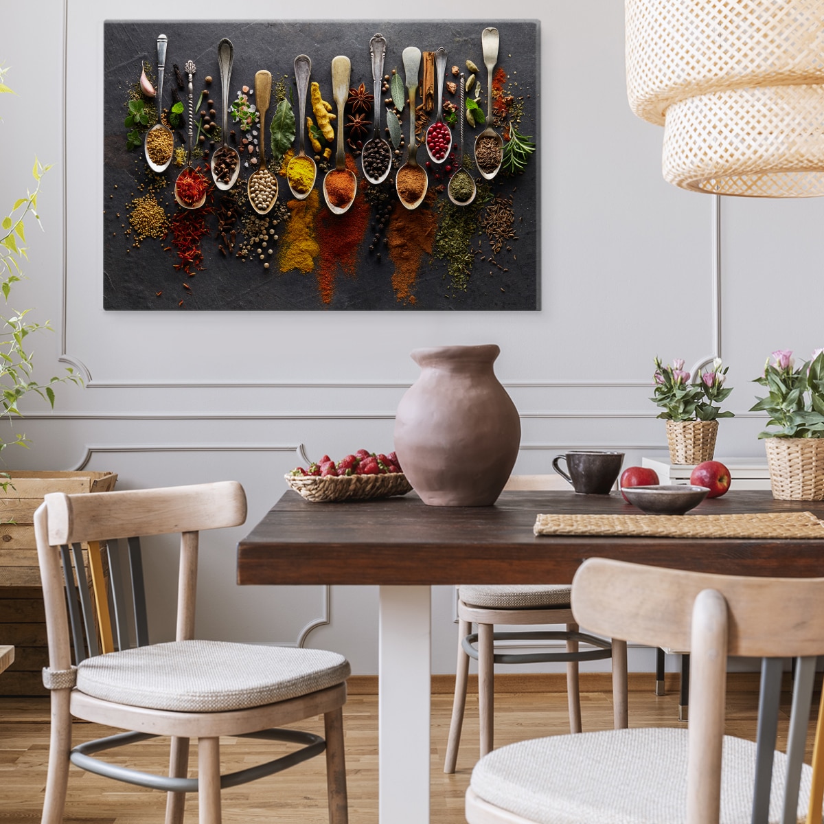 Tablou Canvas pentru Bucatarie Condimente Tacamuri Ierburi 120x80cm ...