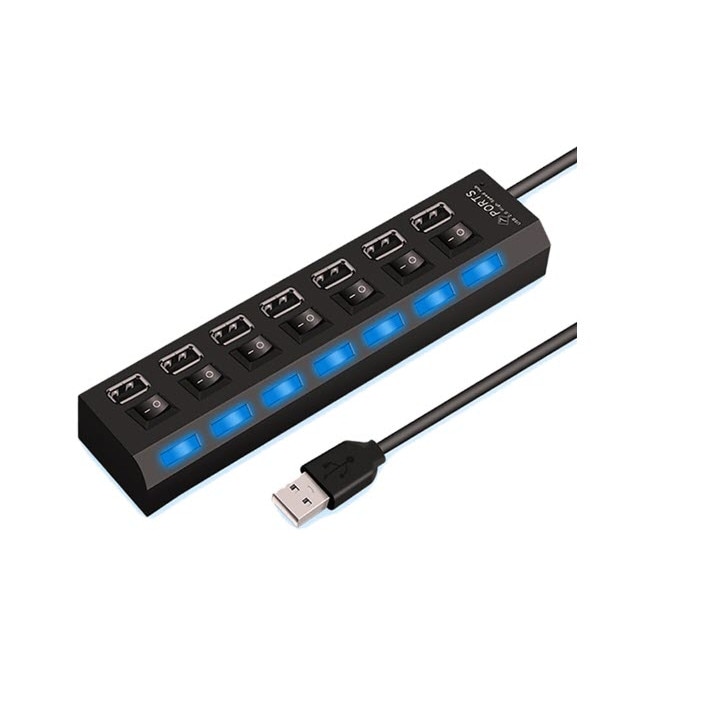 Adpator USB Hub, 2.0 High Speed, 7 Port USB 2.0, Buton On/Off ...