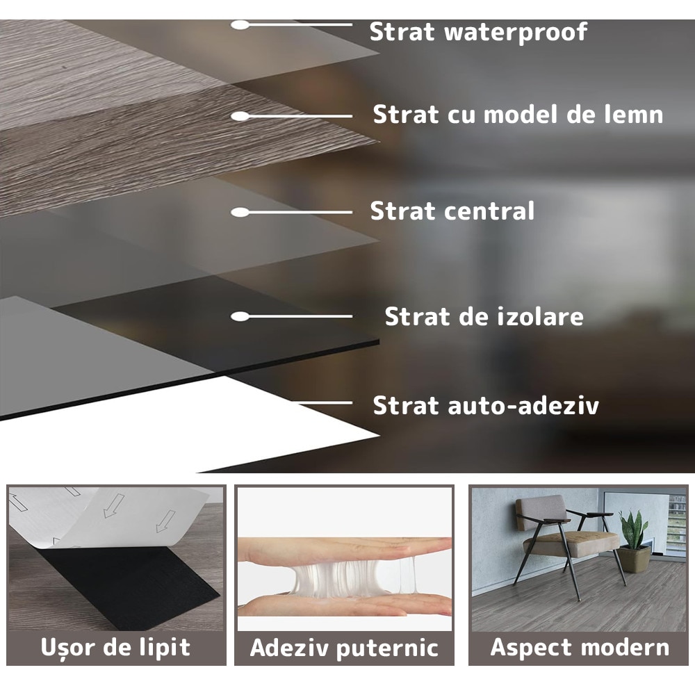 Set 36 Placi, De Pardoseala, AT PERFORMANCE®, durabil, autoadezive, PVC ...