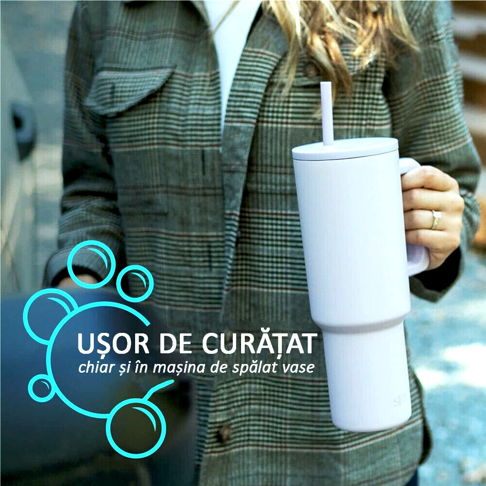 Cana termos cu maner si pai, capac cu 4 pozitii, pentru cafea, bauturi ...