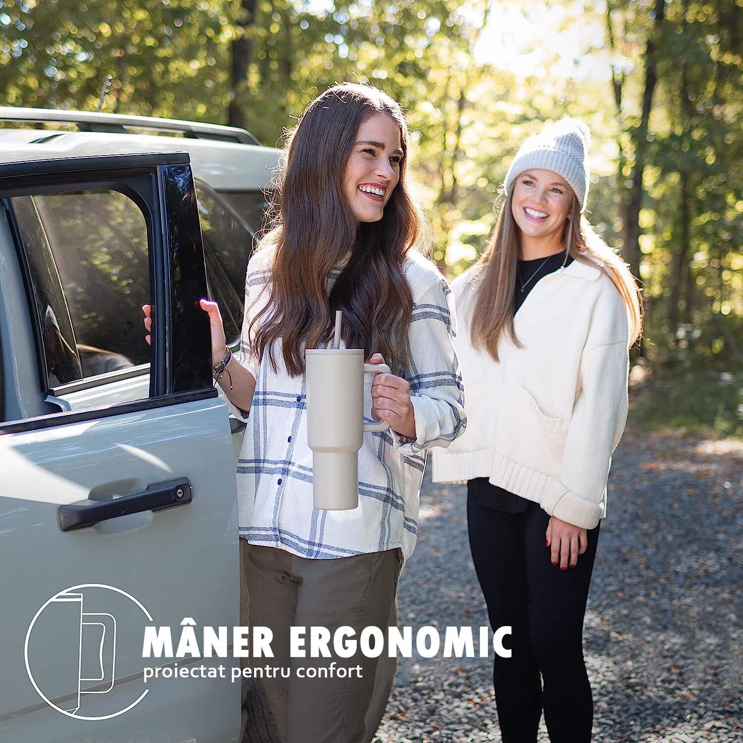 Cana termos cu maner si pai, capac cu 4 pozitii, pentru cafea, bauturi ...