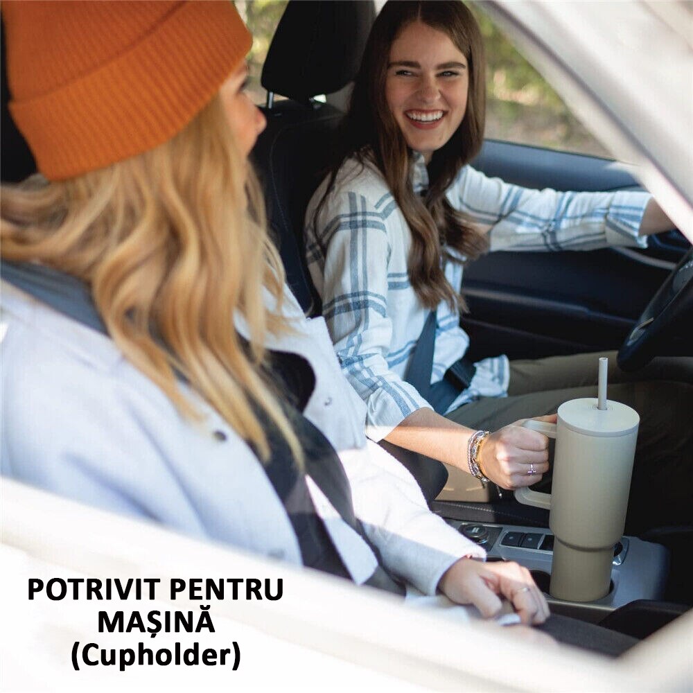 Cana termos cu maner si pai, capac cu 4 pozitii, pentru cafea, bauturi ...