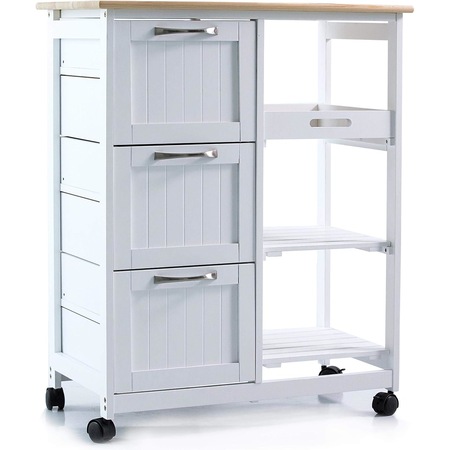 Carucior de bucatarie pe roti, cu 3 sertare si 3 rafturi, 67 x 37 x 84 ...