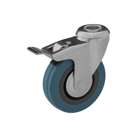 Set 4 buc roti din cauciuc plin gri, cu furca pivotanta cu frana ...