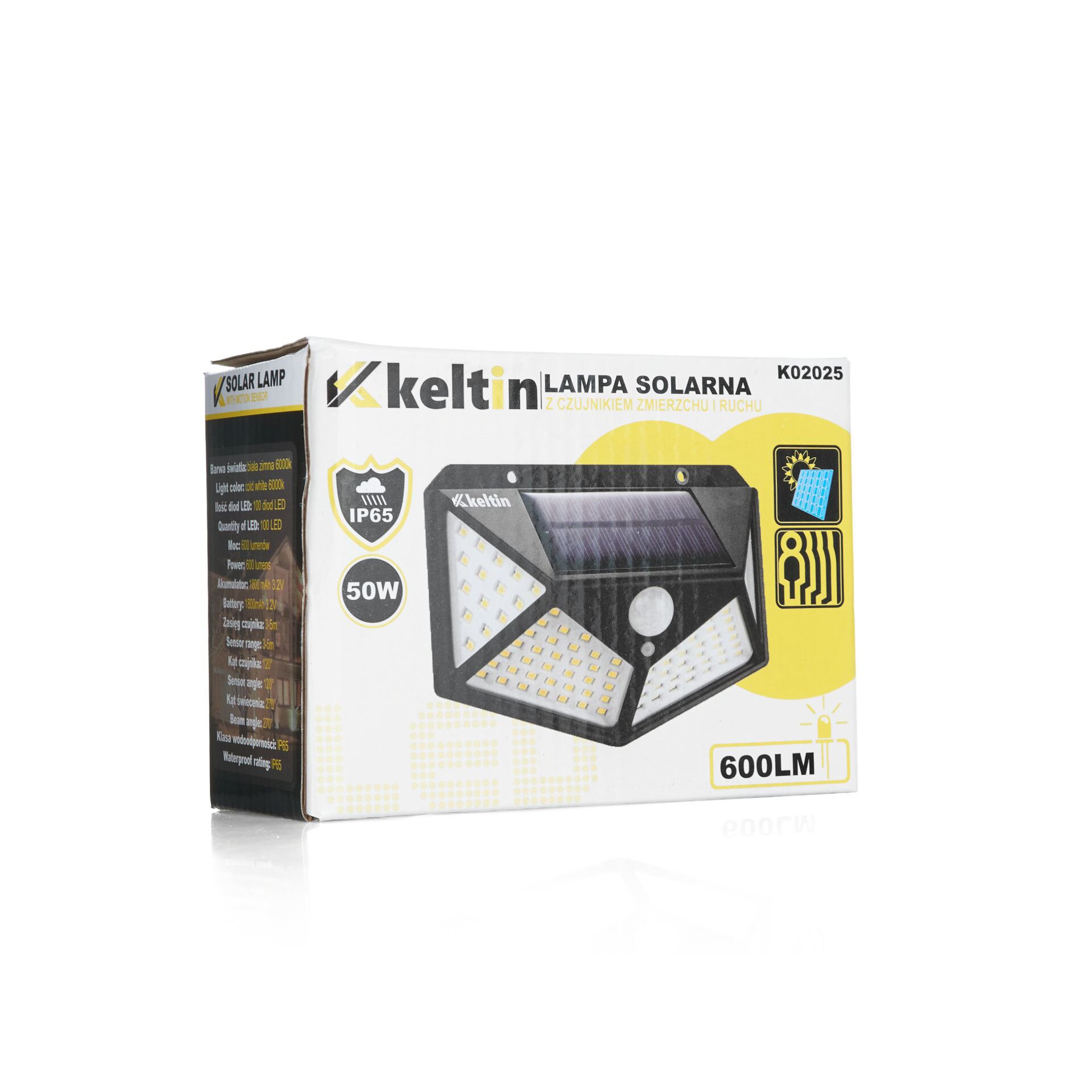 Соларна лампа със сензор за здрач и движение, 100 LED, 50 W, Keltin K02025 - eMAG.bg