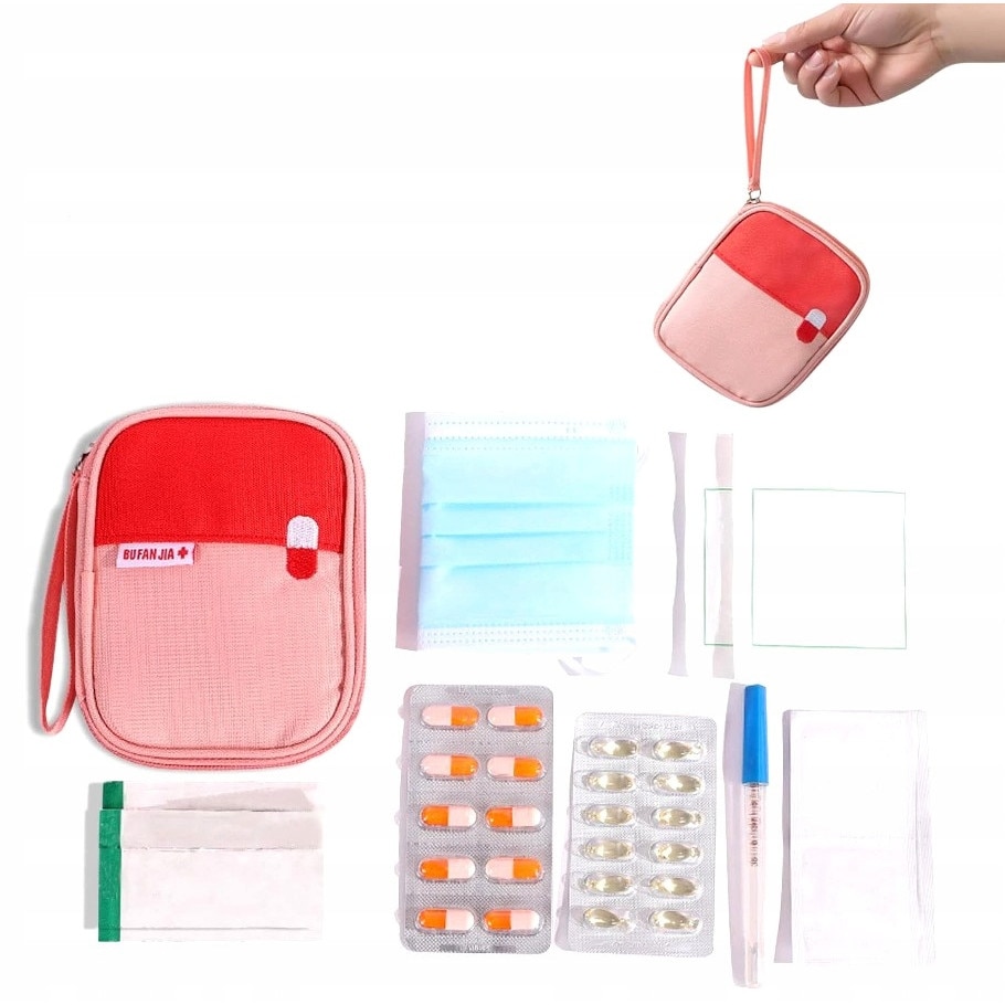 Trusa medicala cu set de medicamente pentru calatorie, Edibazzar, Roz ...