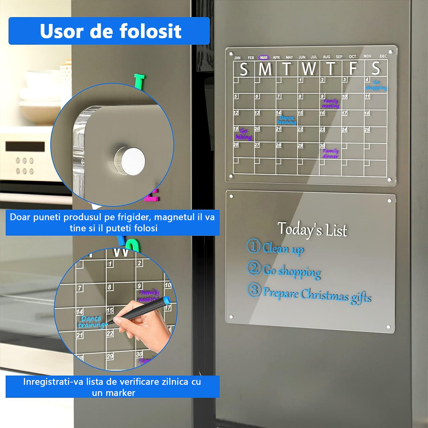 Set Tabla magnetica, Vaxiuja, Planner magnetic saptamanal, 2 Tabla, cu ...