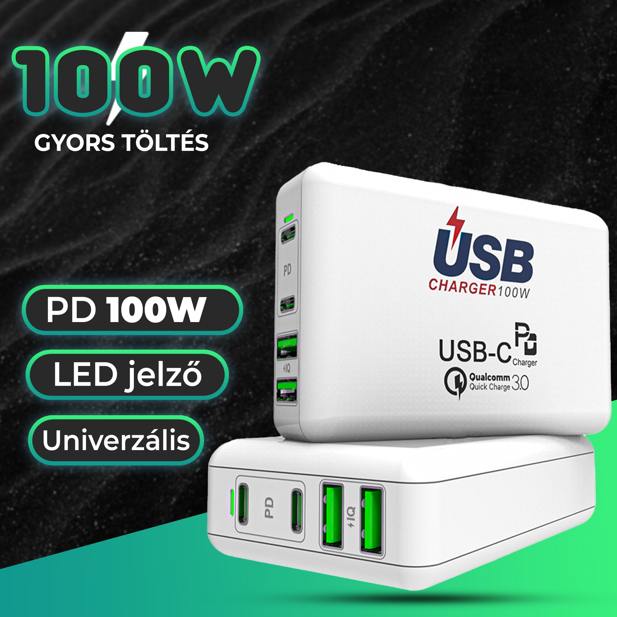 Hálózati Töltő Timebox 4 Port 100 W Gyorstöltés 2 X Type C 2 X Usb