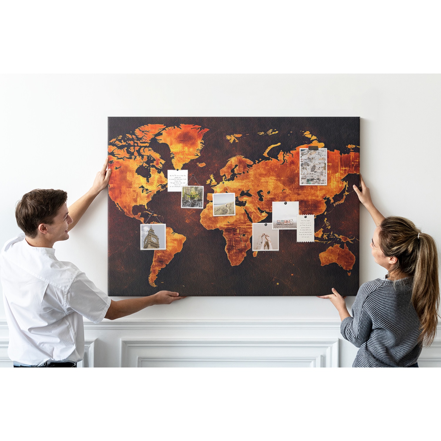 Tabla de pluta, Tulup, harta lumii, Arancio, 140 cm x 100 cm, Metal ...