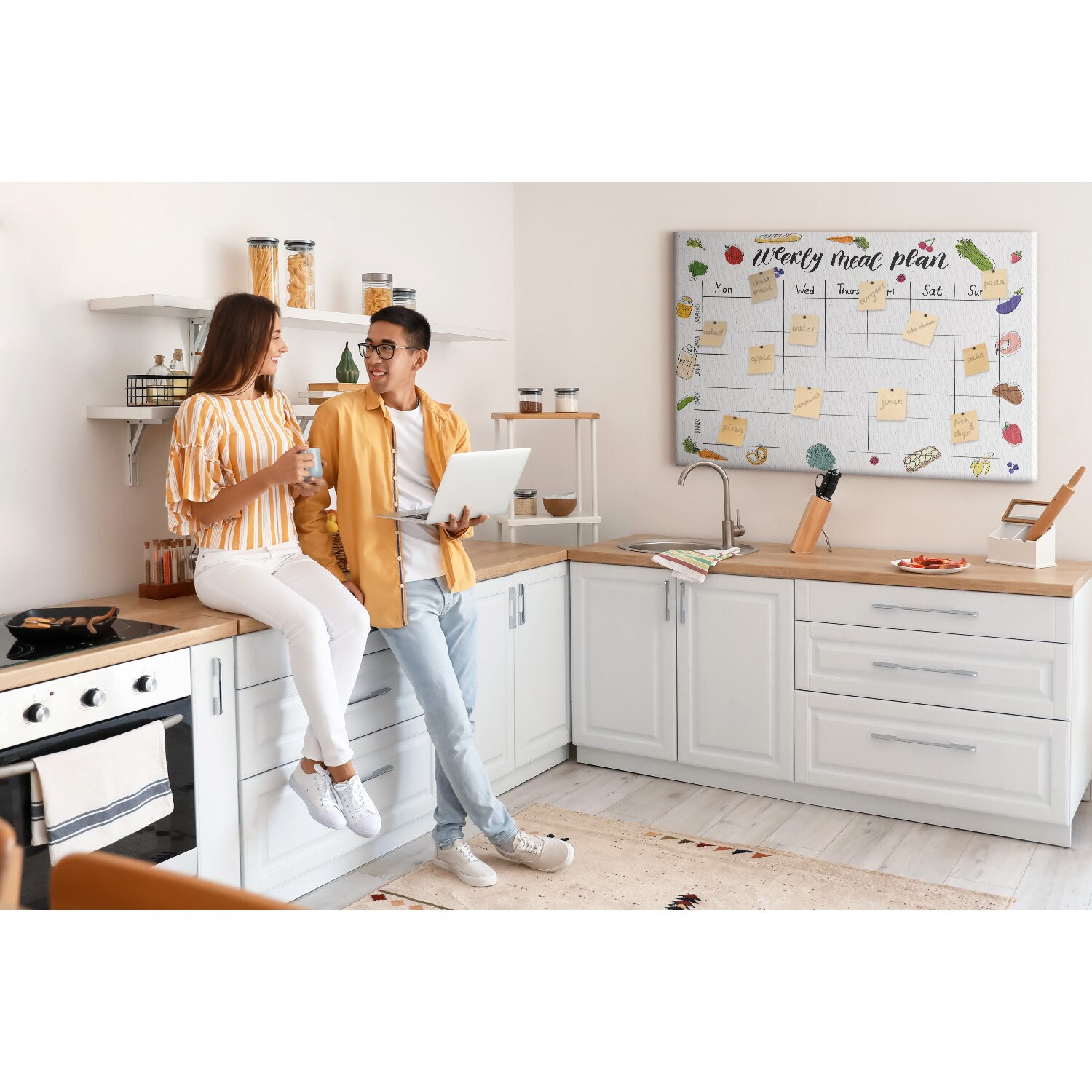 Tabla de pluta, Tulup, Meniu saptamanal, Alb, 120 cm x 80 cm ...