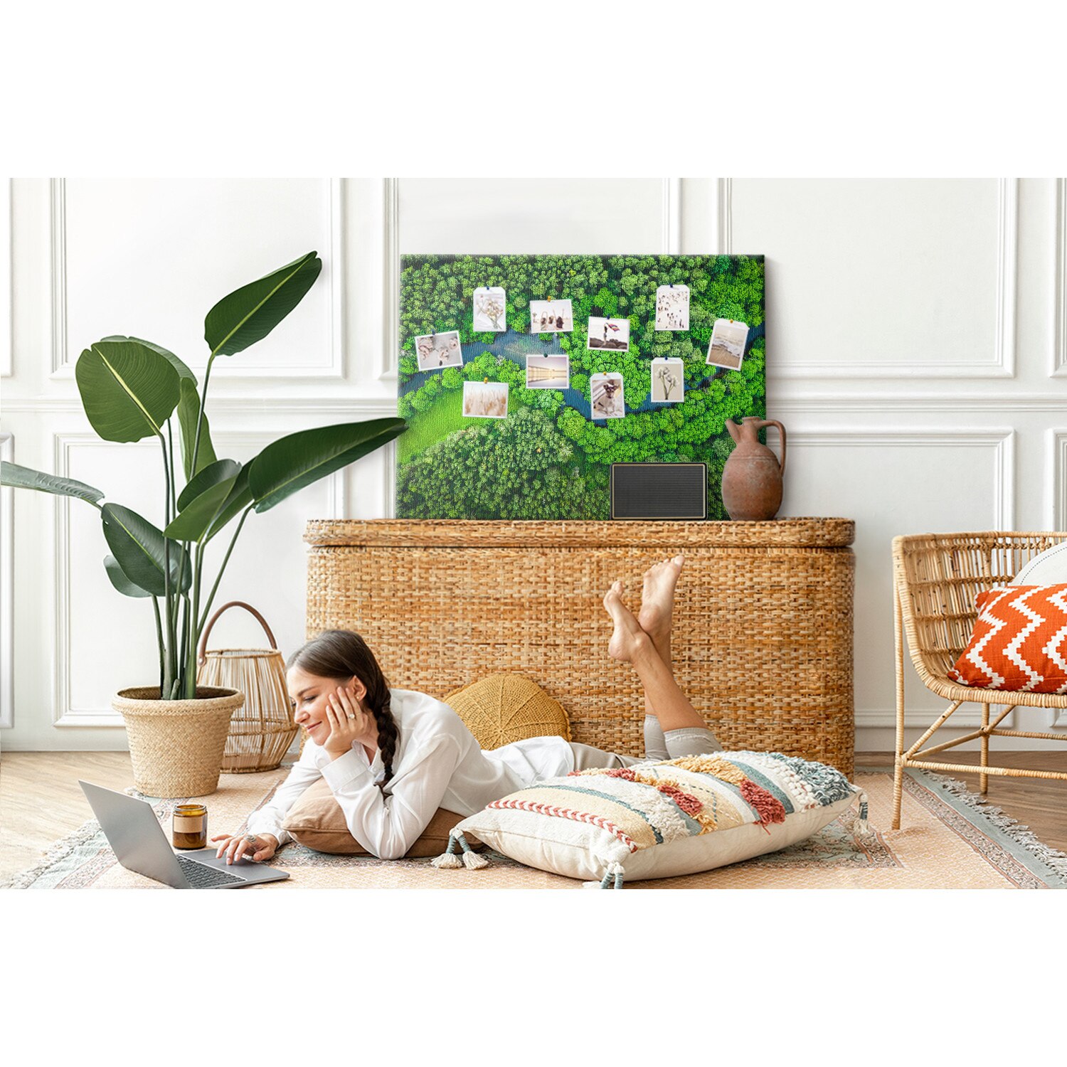 Tabla de pluta, Tulup, Rau in padure, Verde, 100x70 cm ...