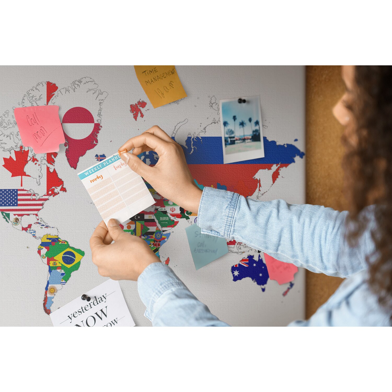 Tabla de pluta, Tulup, Harta steagurilor nationale, Alb, 100 cm x 70 cm ...