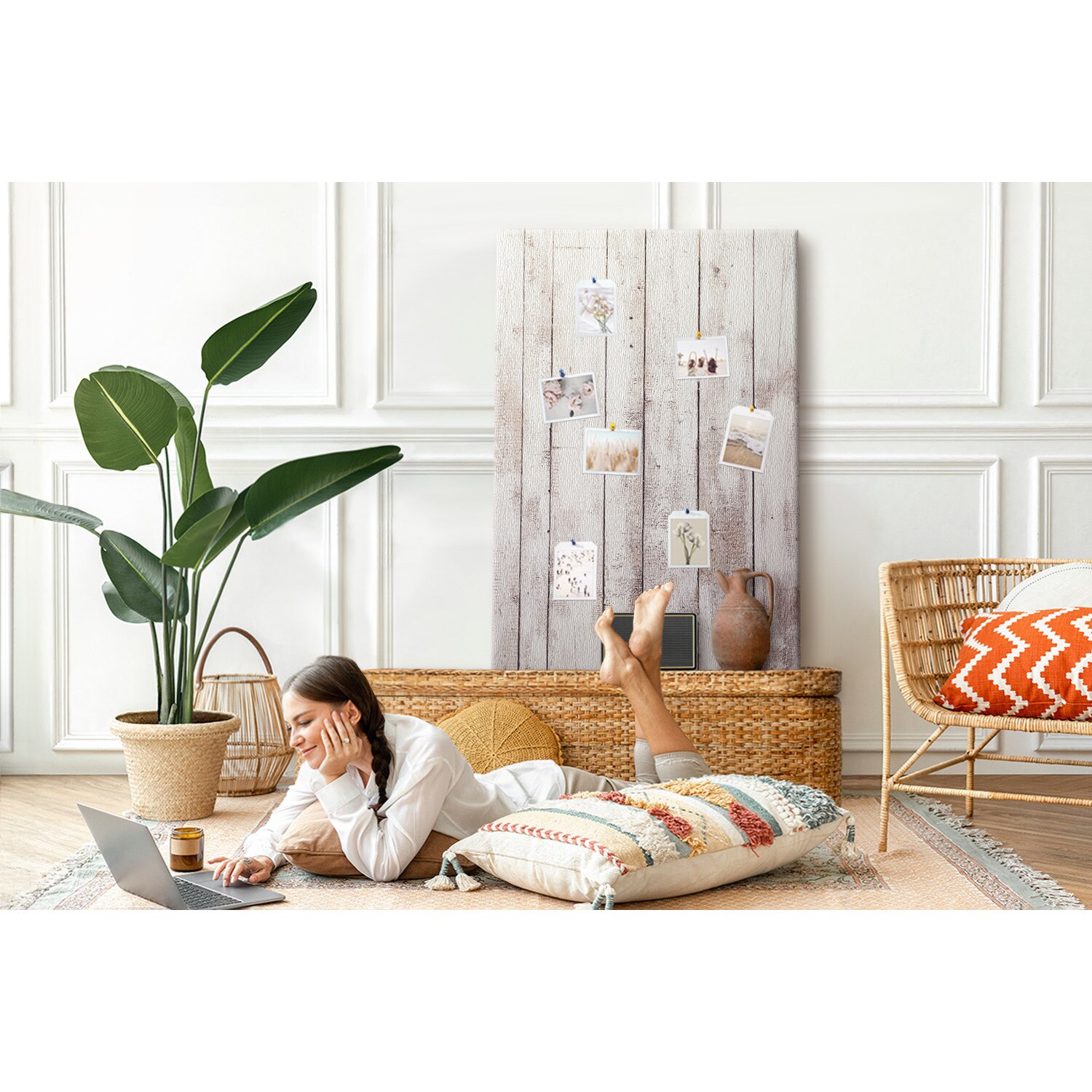 Tabla de pluta, Tulup, Scanduri de lemn, Alb, 80 cm x 120 cm, Metal ...