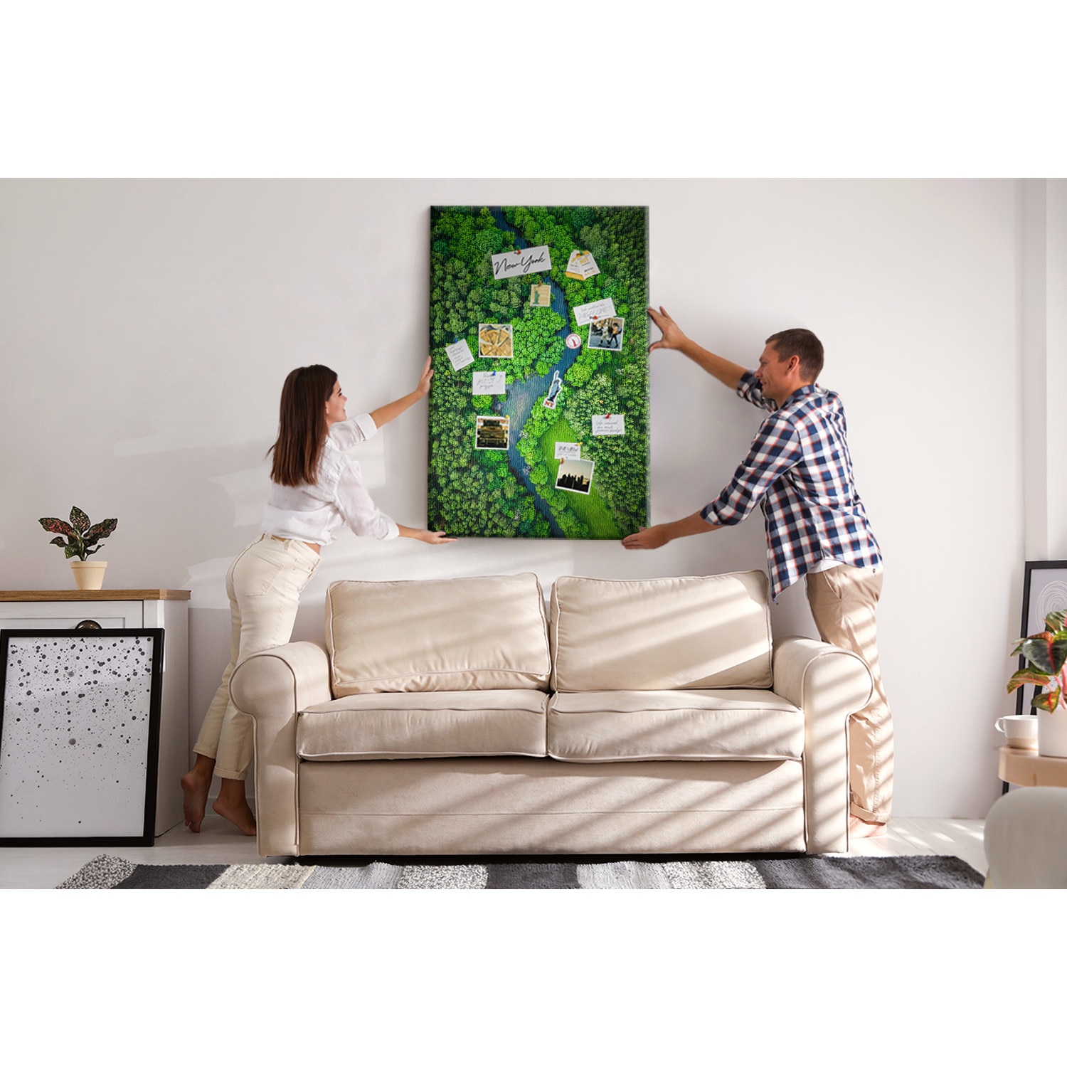 Tabla de pluta, Tulup, Rau in padure, Verde, 80 cm x 120 cm, Metal ...