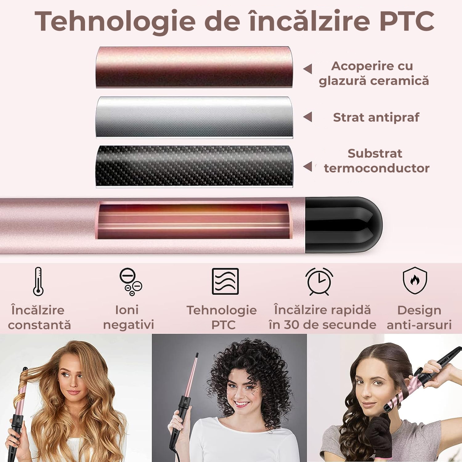 Ondulator de par pentru bucle, invelis ceramic, protectie avansata ...