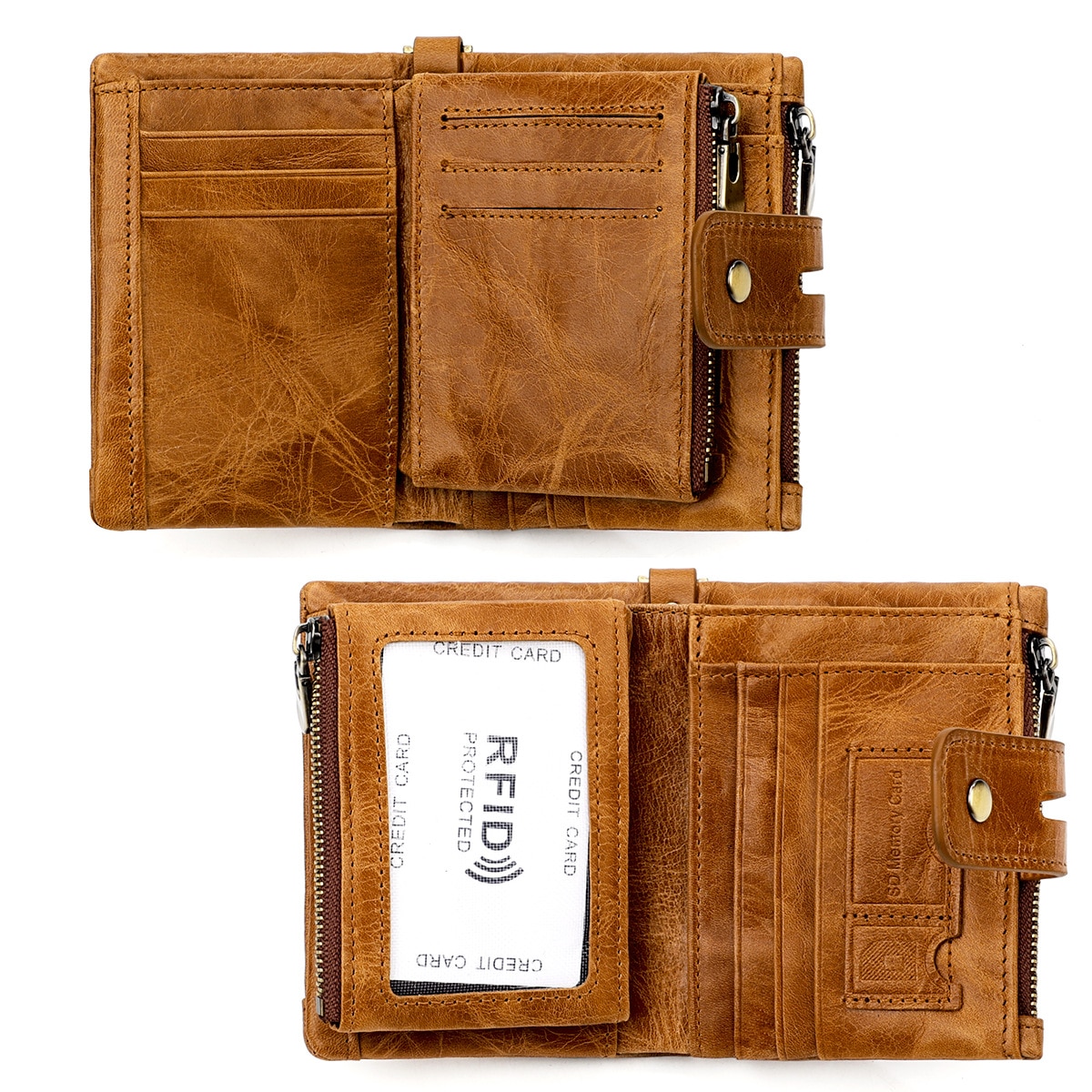 Portofel barbati din Piele Naturala, stilul retro, Sibewora, maro ...