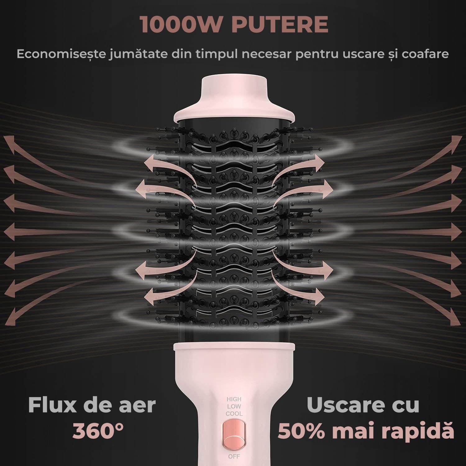 Perie electrica de par pentru volum 4 in 1, cu turmalina ceramica ...