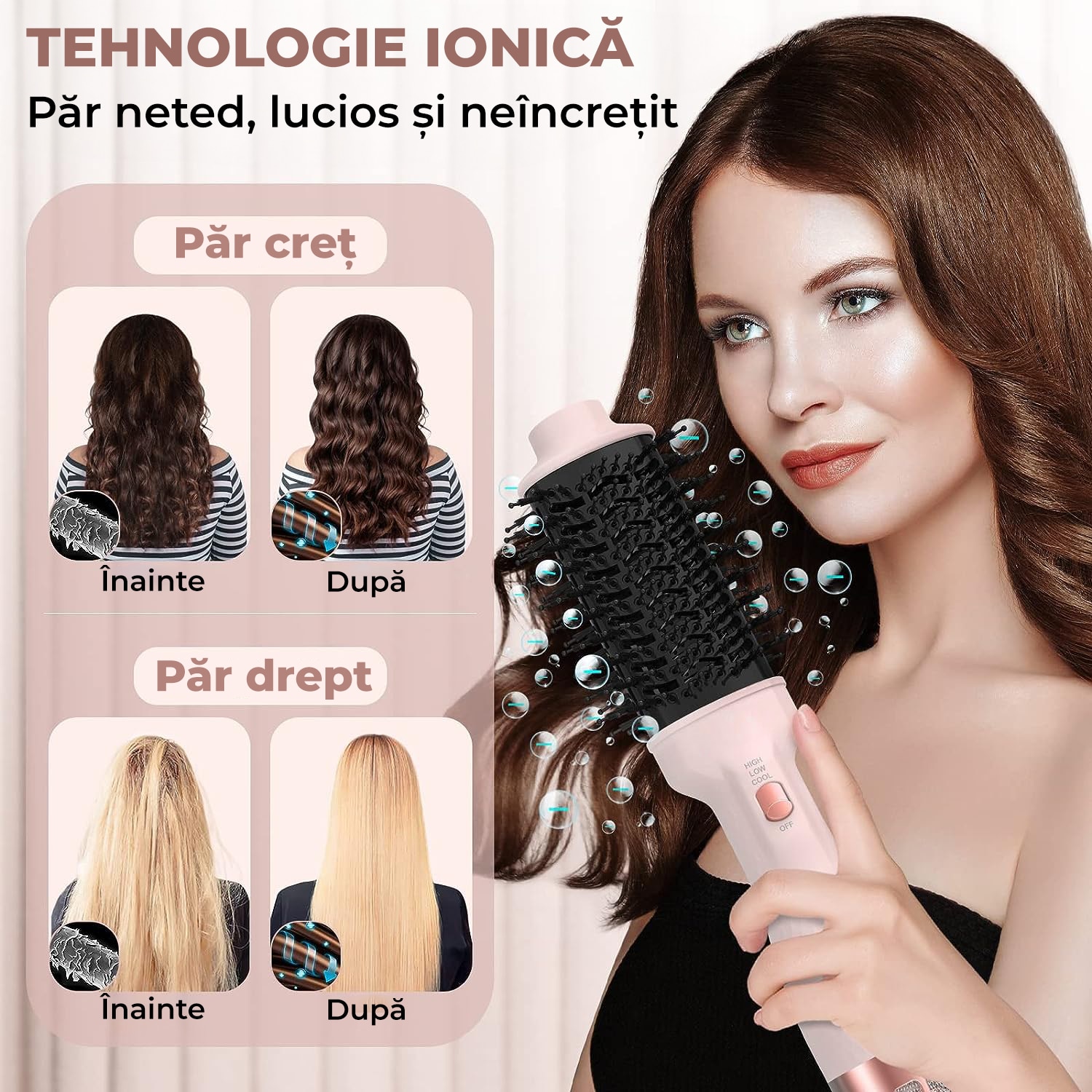 Perie electrica de par pentru volum 4 in 1, cu turmalina ceramica ...