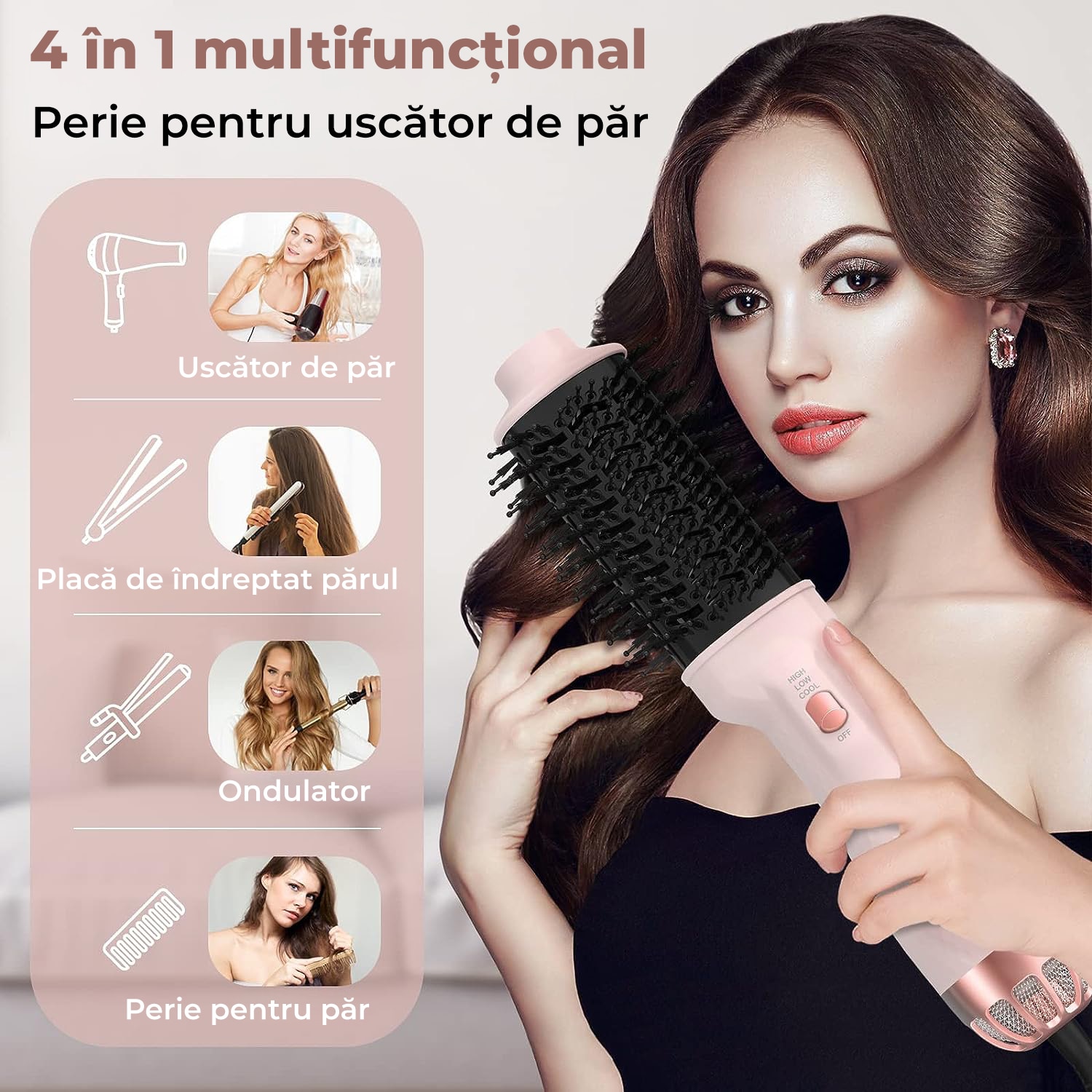 Perie electrica de par pentru volum 4 in 1, cu turmalina ceramica ...