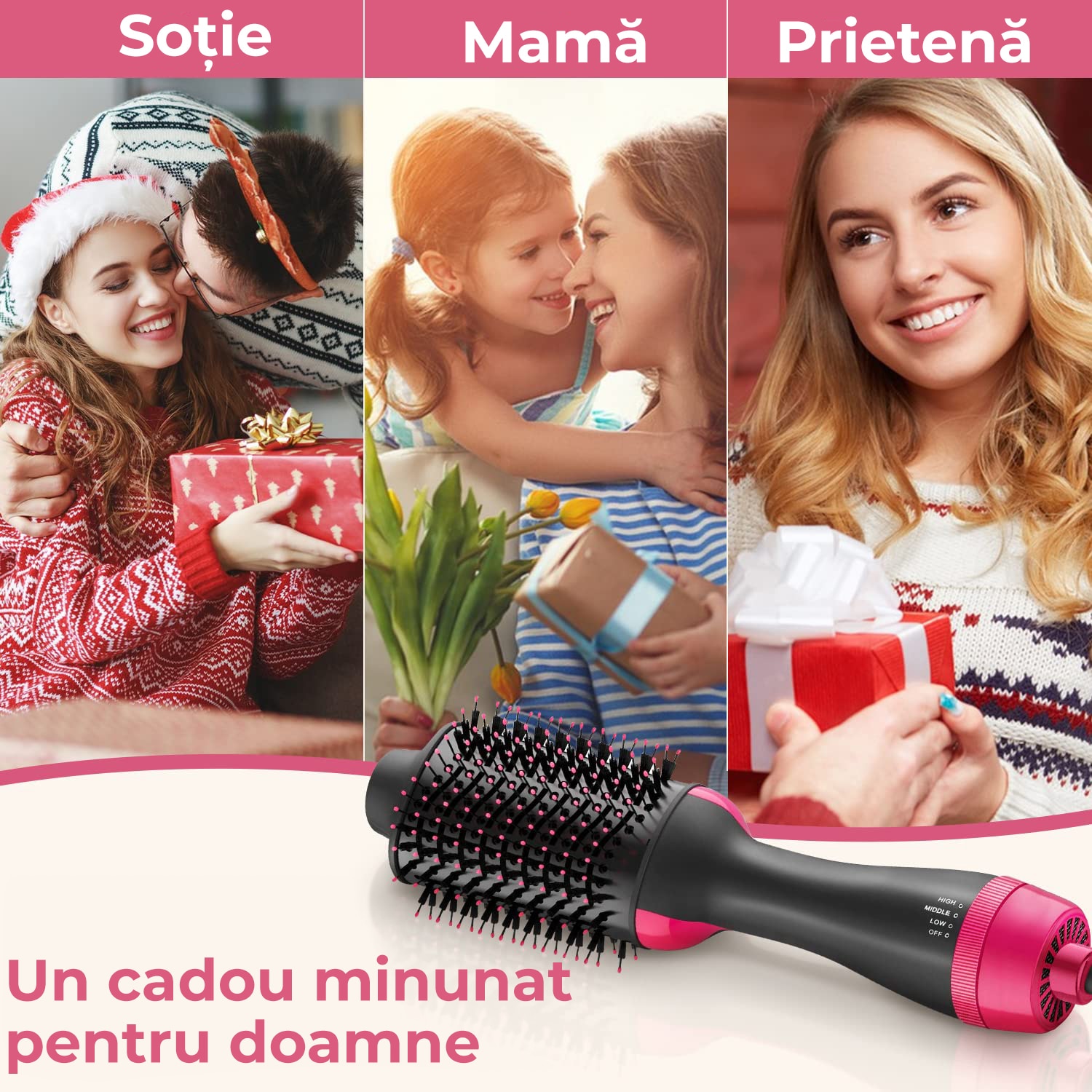 Perie electrica de par pentru volum 4 in 1, cu turmalina ceramica ...