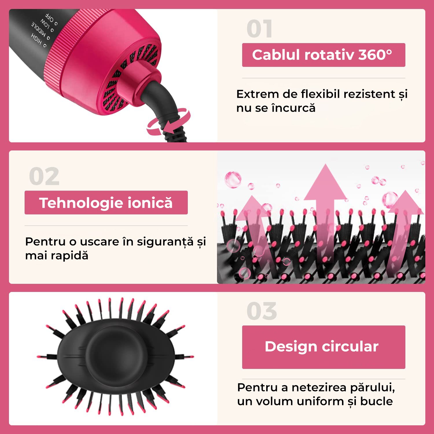 Perie electrica de par Regal Bliss ®, fixa pentru volum 4 in 1, cu ...