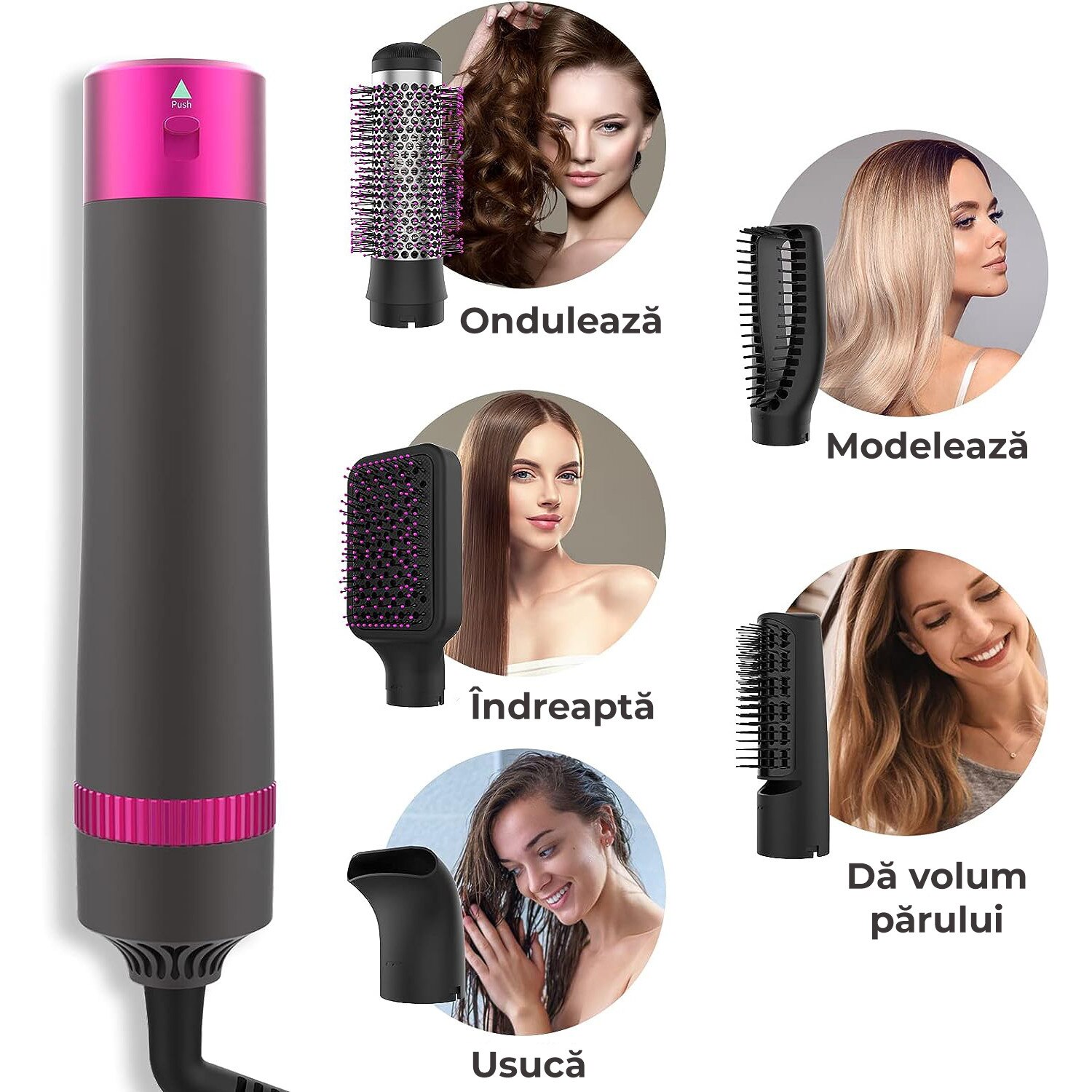 Perie electrica de par pentru volum 5 in 1 Regal Bliss ®, cu turmalina ...