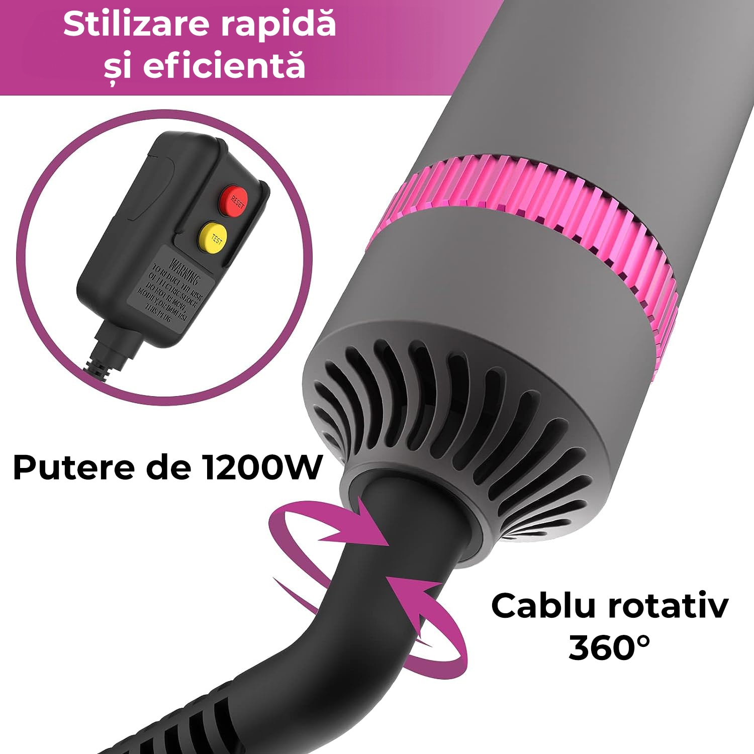 Perie electrica de par pentru volum 5 in 1, cu turmalina ceramica ...