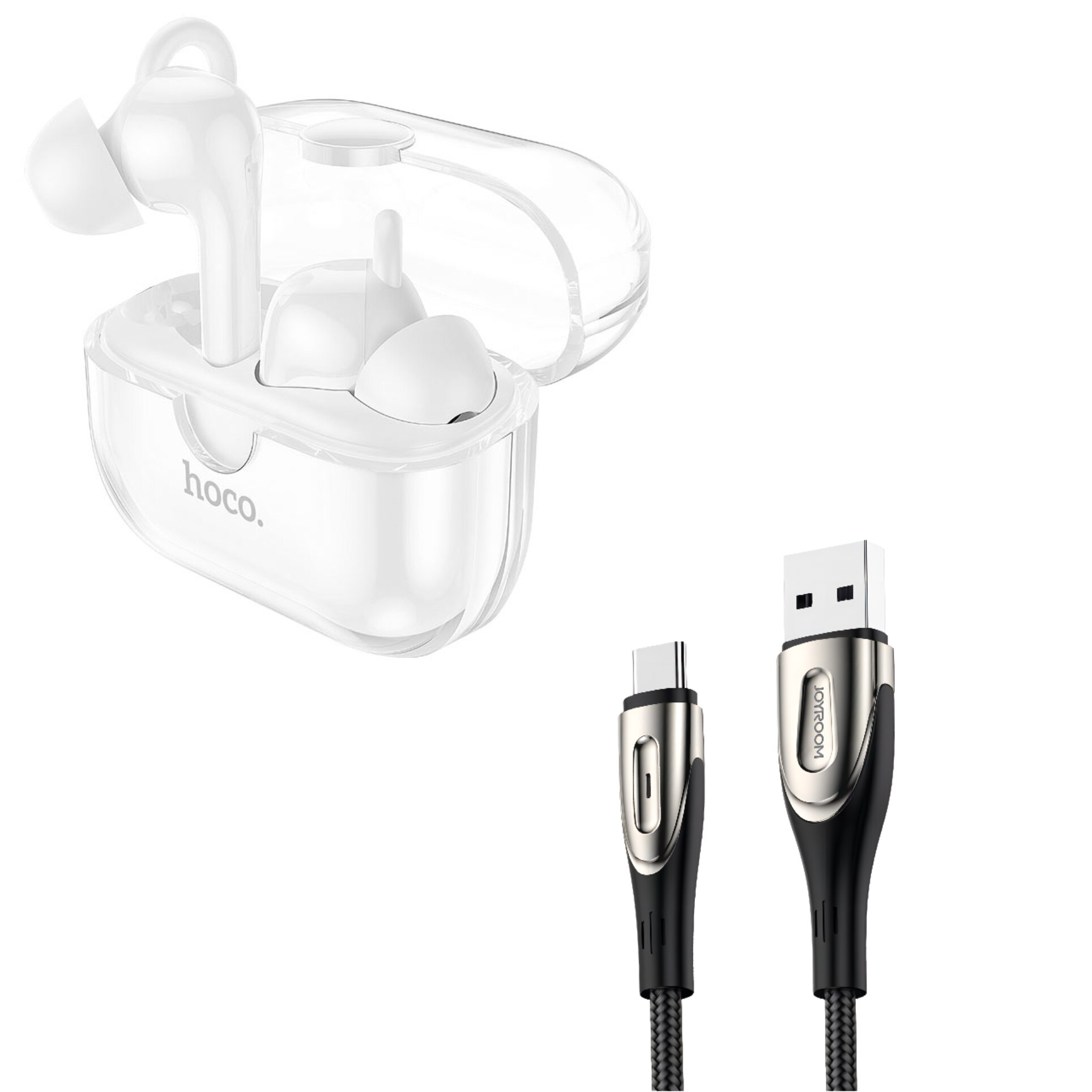 Pachet Hoco Casti Wireless Earbuds Cantante EW22 si Cablu de incarcare ...