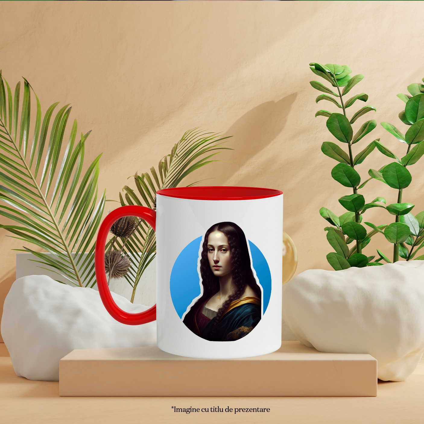 Bögre portréval, Mona Lisa, Híres festmény, Nő, Reneszánsz, Többszínű ...