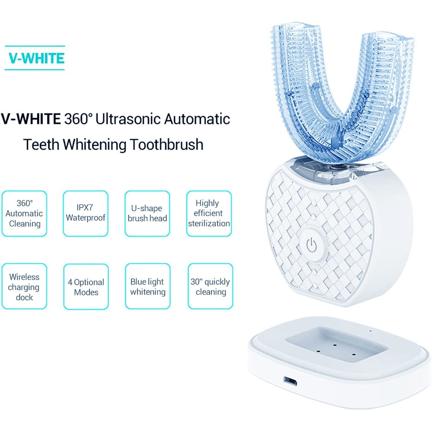 Periuta de dinti electrica QttvbTna, U-Shape, sonica, kit albire, cu ...