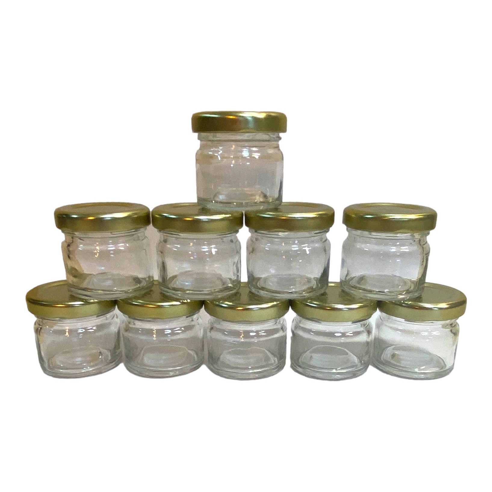 Set 10 borcane cilindrice din sticla cu capac auriu, 30 ml - eMAG.ro