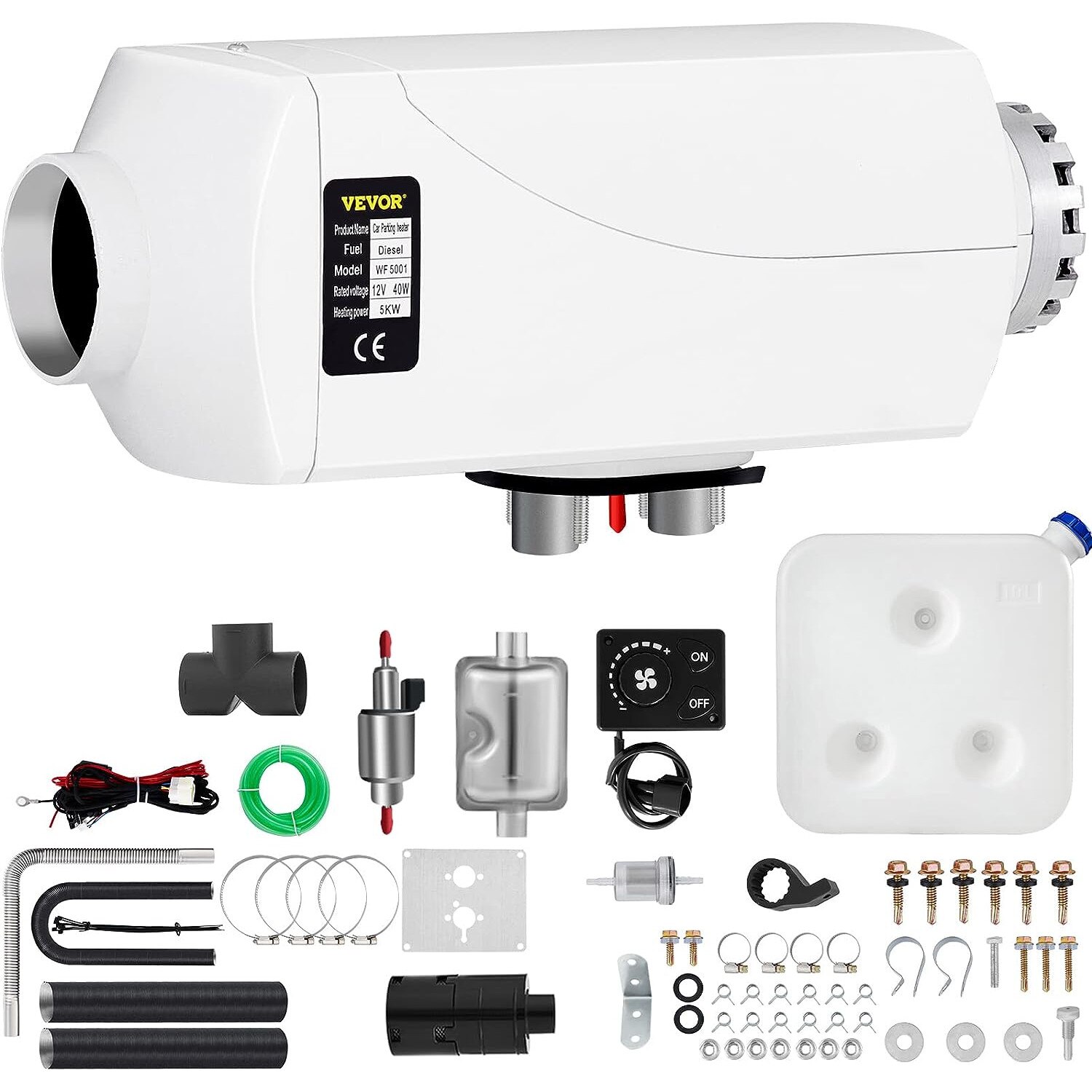 Incalzitor diesel cu aer, Buton SW 1 Toba de esapament, 12V, 5KW, Alb ...