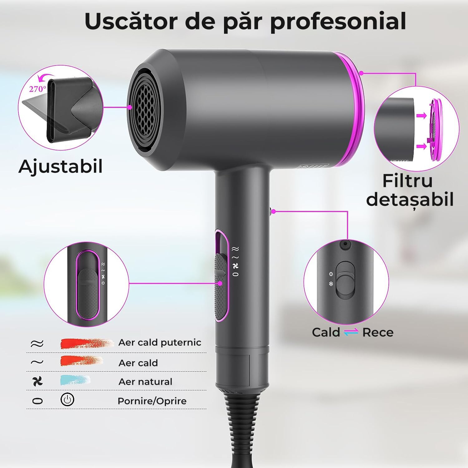 Uscator de par profesional ionic, aer puternic, eficient in uscarea ...