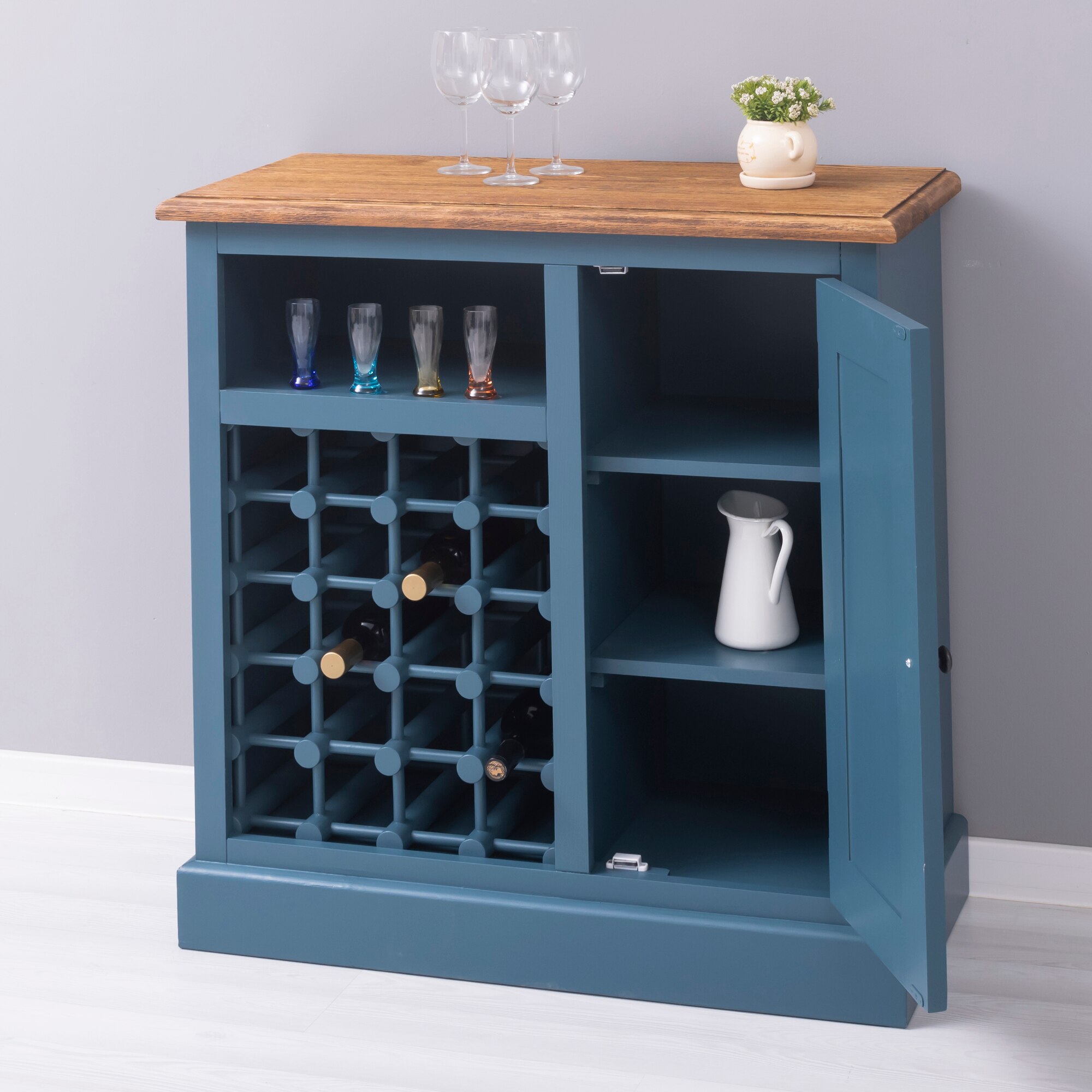 Mobilier mic pentru bar cu suport sticle, culoare top natur P001, corp ...