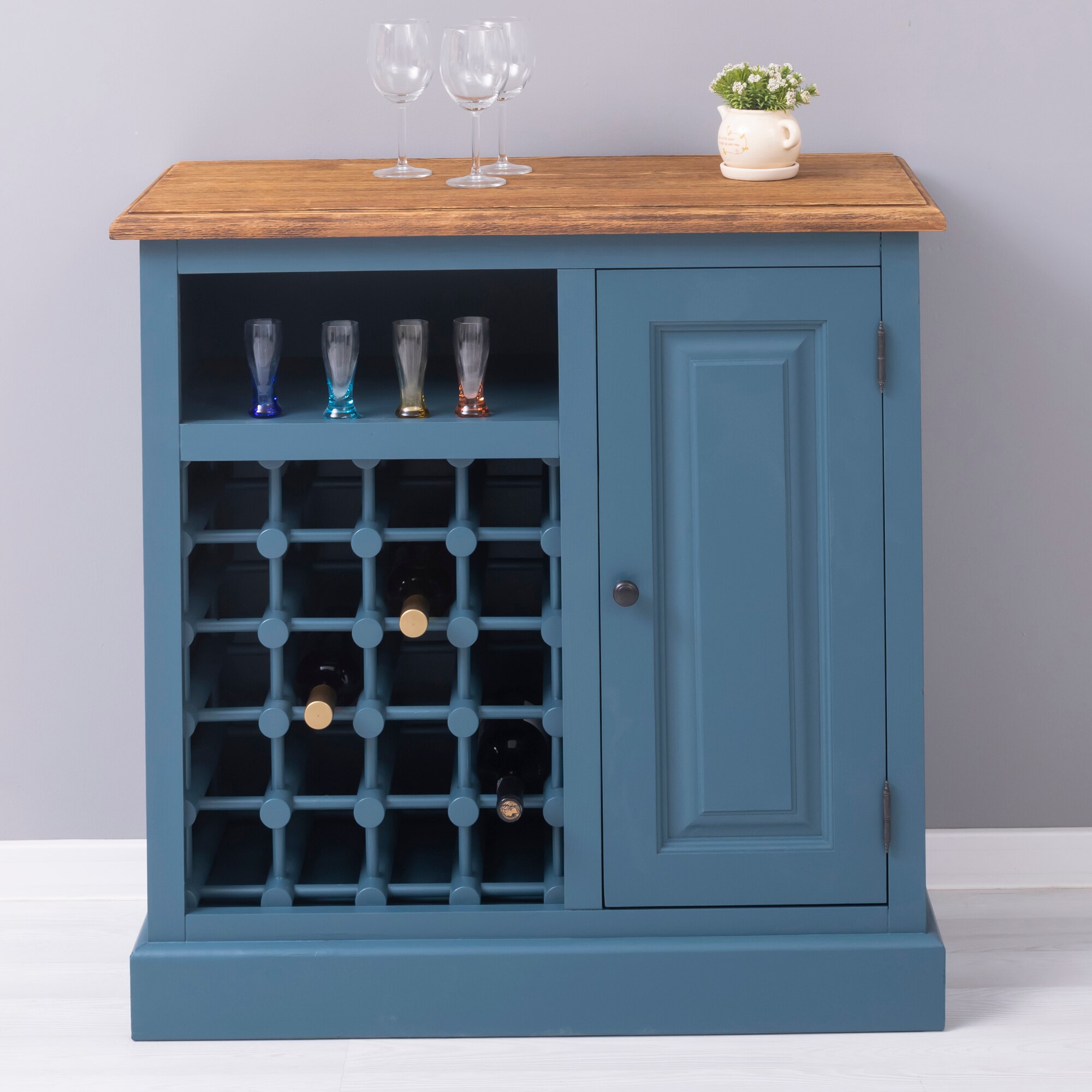Mobilier mic pentru bar cu suport sticle, culoare top natur P001, corp ...