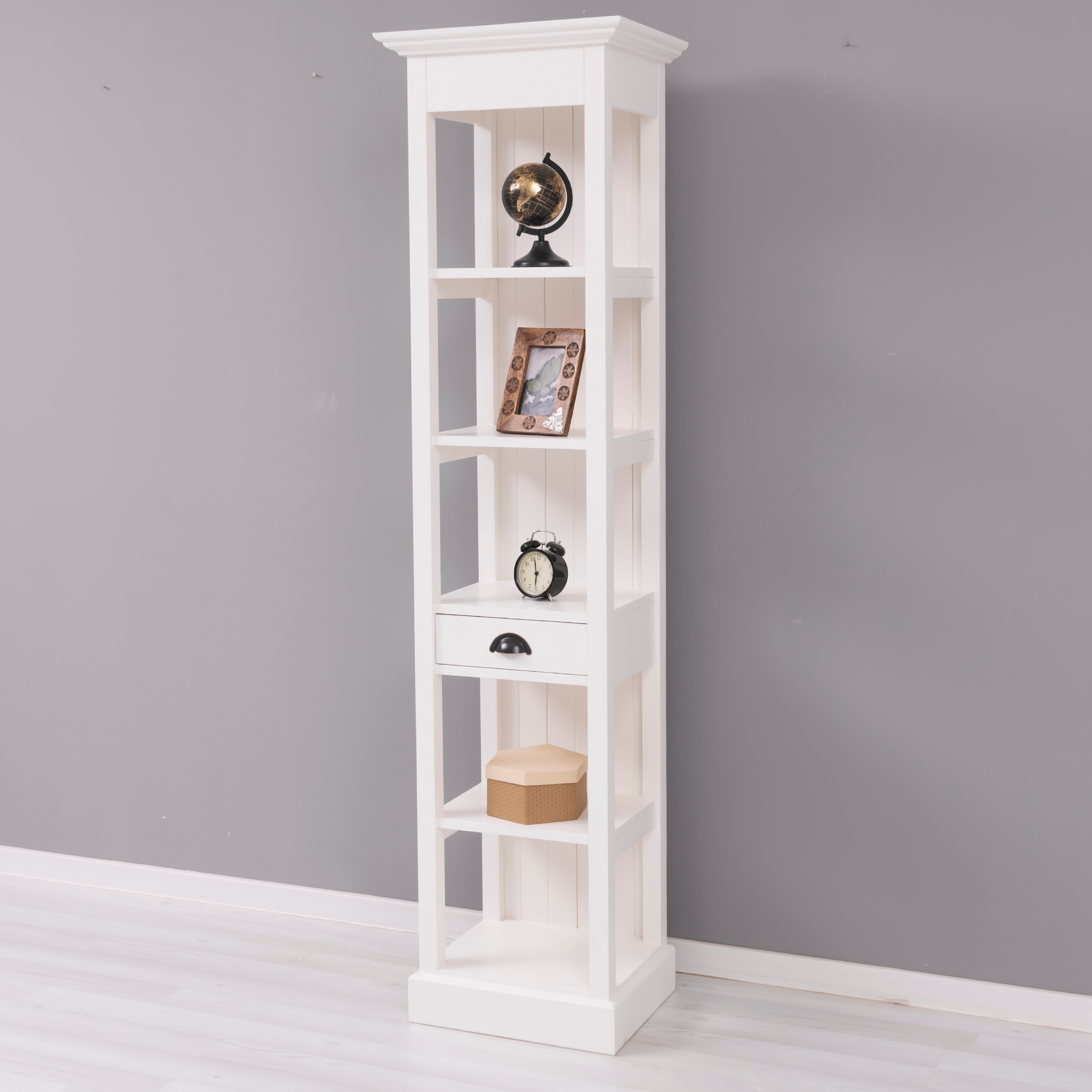 Raft cu 1 sertar, 3 polite, culoare alb murdar P039, vopsit, 100% lemn ...