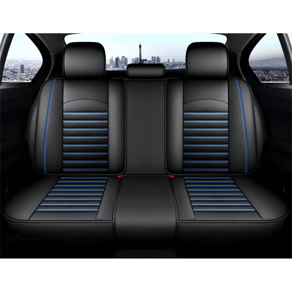 Huse Scaun Auto piele ecologica, negru albastru, 5 buc - eMAG.ro