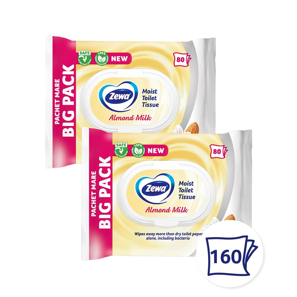 Hartie igienica umeda Zewa Almond, 2 pachete de 80 bucati - eMAG.ro