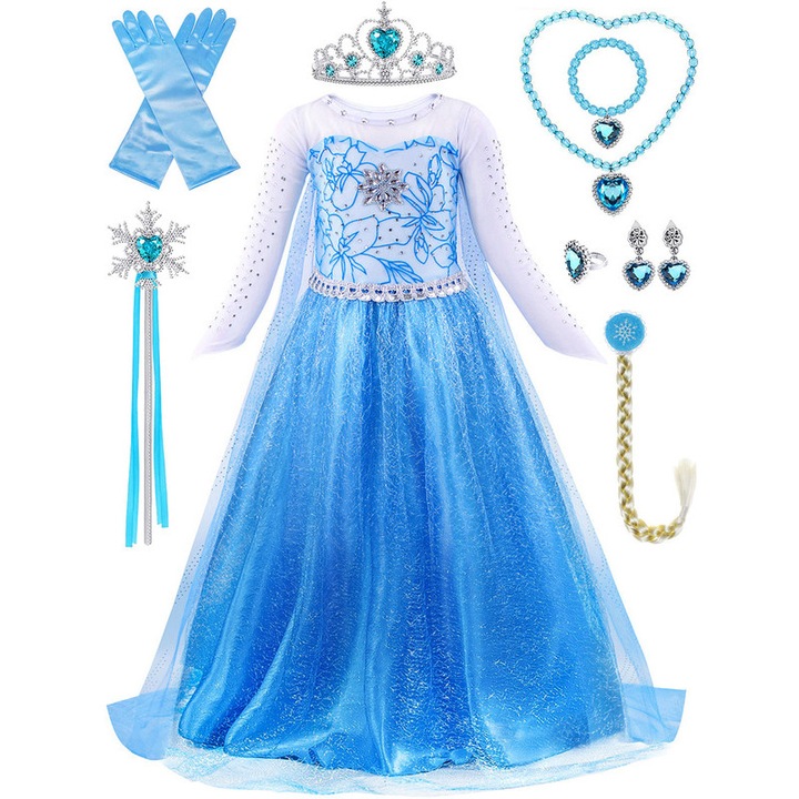Costum Elsa Frozen, Cafuneplus®, Bagheta, Coronita, Manusi, cu 8 ...